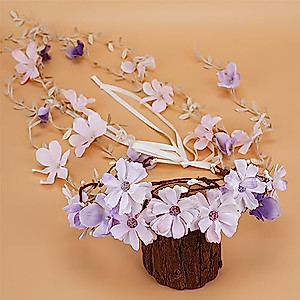 PartyforU Pink Flower Headpiece for Women - Bohemian Floral Crown Woodland Hippie Headband for Women Wedding Bride Bridesmaid Renaissance Party Renfaire