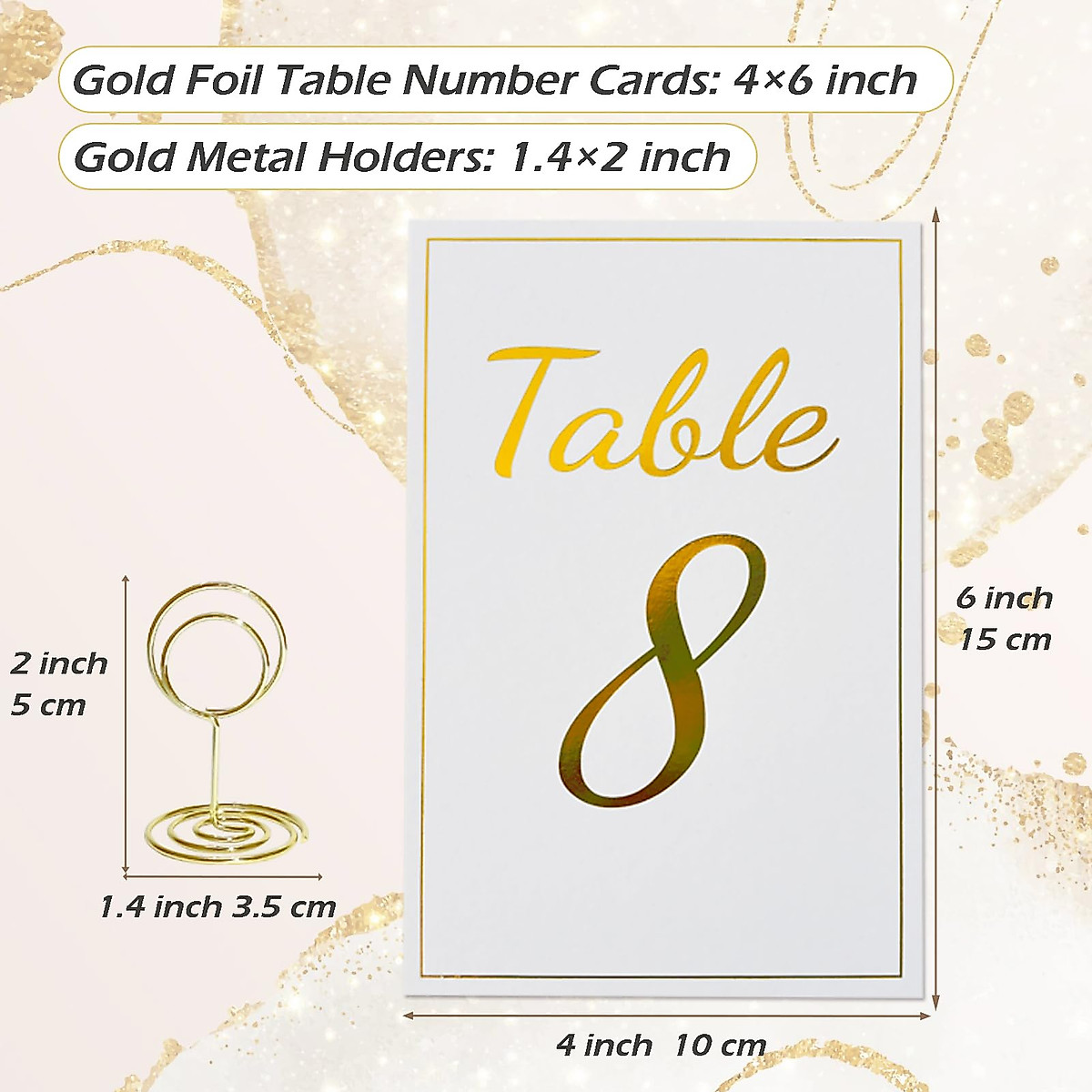 Gold Table Number Cards with Holders, 1-30 Gold Place Cards with Stands, 4x6" Double Sided Table Place Cards, Table Sign with Stands for Wedding Reception Event Party Restaurant Centerpieces Decor