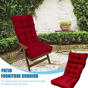 SEAHOME Waterproof Tufted Patio Cushion, Outdoor High Back Chair Pads Rocking Chair Pads, with 4 String Ties, Patio Seat Cushion for Swing Bench Wicker Furniture, Indoor Floor Cushion (Burgundy)