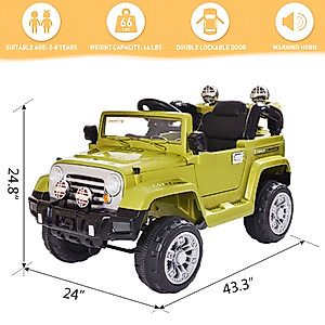TOBBI 12V Kids Ride On Truck Car Electric Car for Kids with w/Parental Remote Control, Music, MP3 Player, Spring Suspension, 2 Doors Open,Working Horn, Army Green