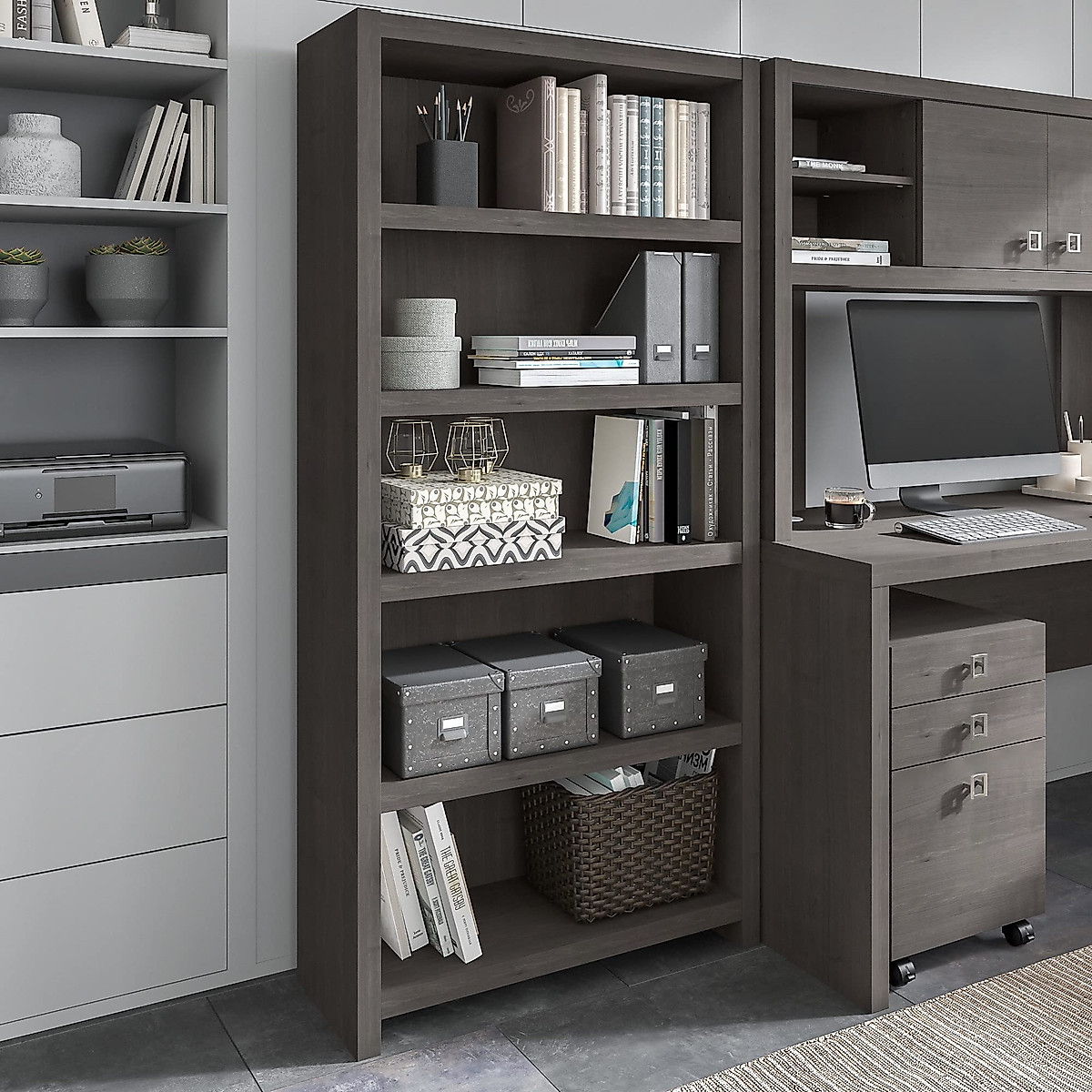 Bush Business Furniture Office by Kathy Ireland Echo 5 Shelf Bookcase in Charcoal Maple