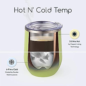 Maars Bev Stainless Steel Stemless Wine Glass Tumbler with Lid, Vacuum Insulated 12 oz Cup | Spill Proof, Travel Friendly, Fun Cocktail Drinkware - Matcha Green