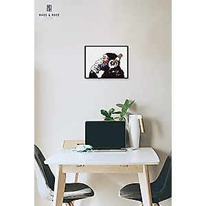 HAUS AND HUES Headphone Wall Art Banksy Wall Poster, Banksy Poster Graffiti Pop Art Wall Art for Teen Boys Bedroom Banksy Gorilla Art Wall Decor Monkey Posters UNFRAMED 12"x16" (Banksy Chimp)