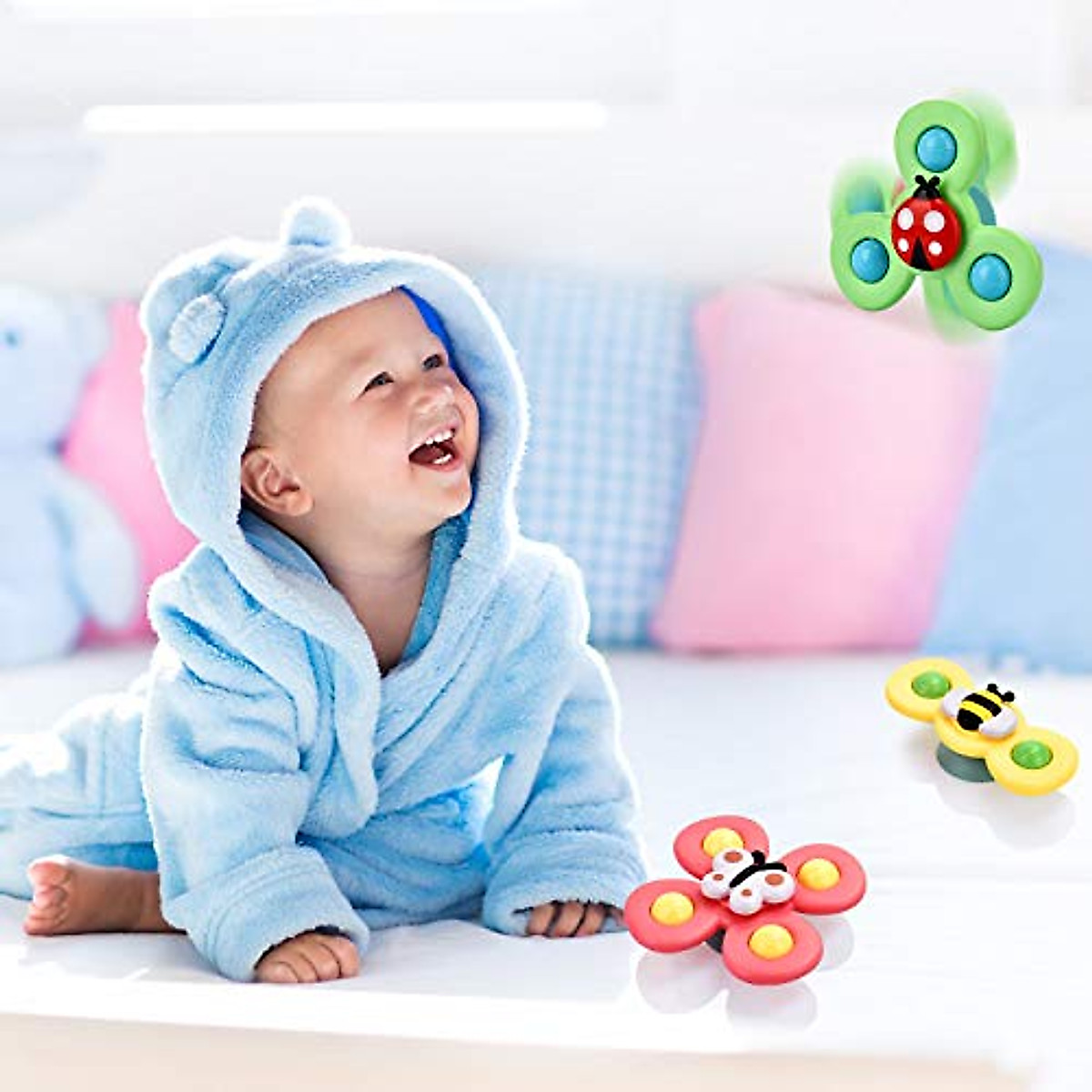 Suction Toys for Baby, 3PC Baby Bath Toys with Rotation Suction Cup for Baby Dining Table/Bathing/Travelling