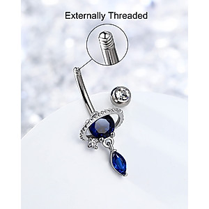 Melighting 14G Belly Button Rings Pack Stainless Steel 316L Blue Belly Rings for Women Clear CZ Planet Belly Piercing Moon Navel Barbell Body Piercing Jewelry (Blue)