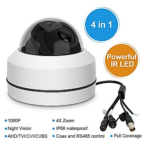 LEFTEK Analog PTZ Camera Outdoor Mini RS485 HD 1080P 4X Zoom AHD/TVI/CVI/CVBS Coaxial Control CCTV Camera with 65ft Night Vision IP66 Waterproof Anti-Explosion