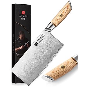 XINZUO 7.5 Inch Cleaver Knife,Composite Steel Chinese Chef Knife,Professional Butcher Knife 3 Layers Clad Steel,Sharp Kitchen Meat Vegetable Knife Stainless Steel Cooking Knife-Pakkawood Handle