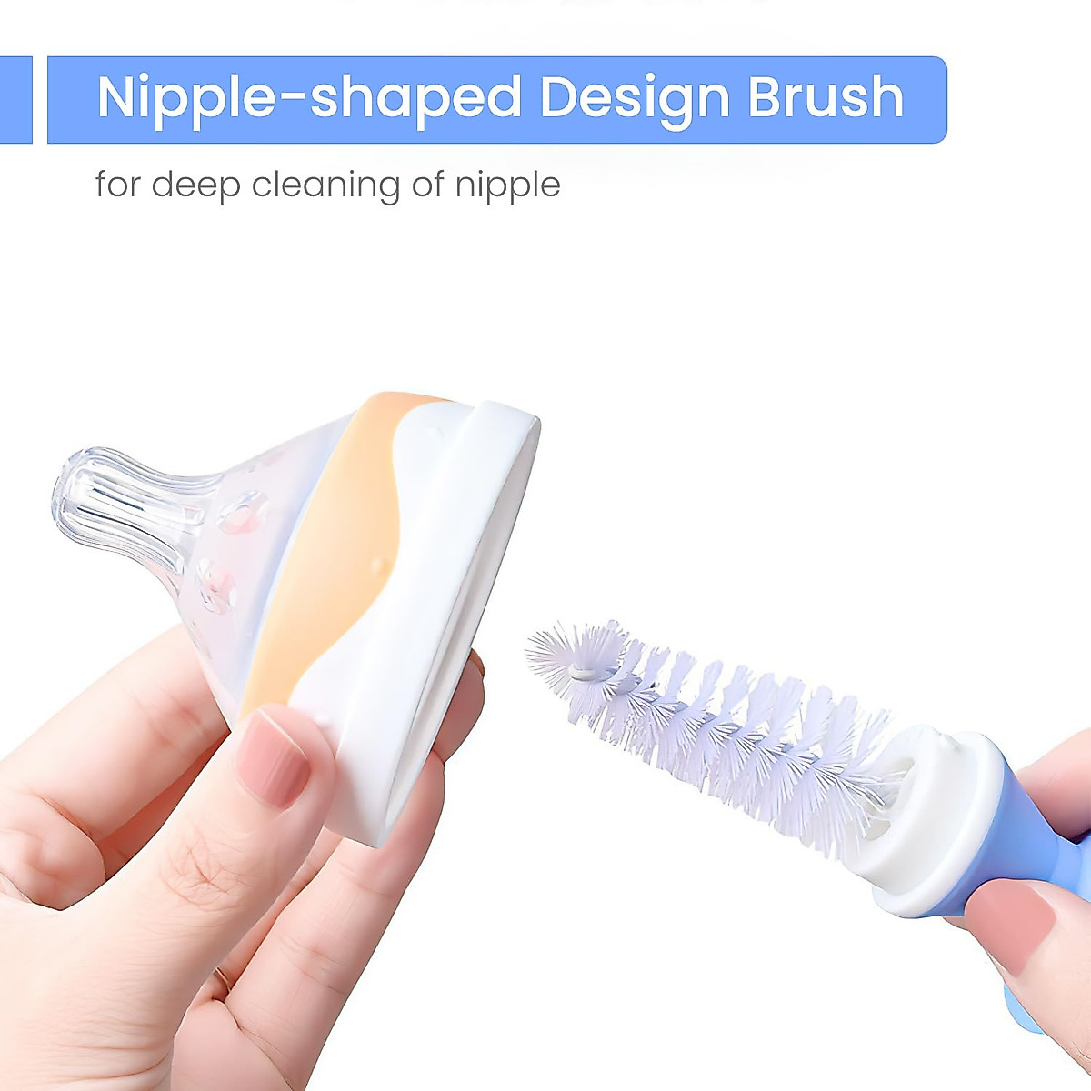 5-in-1 Baby Bottle Brush Set, Bottle Brush Cleaner, Bottle Cleaner Brush Set, Including Nylon and Silicone Bottle Brush, Bottle Cap Brush, Straw Brush, Nipple Brush, BPA-Free (Grey)