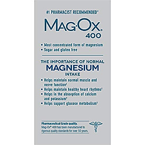 Mag-Ox 400 Magnesium Mineral Dietary Supplement Tablets, 483 mg Magnesium Oxide, Pharmaceutical Grade, 120 Count, (Pack of 2)