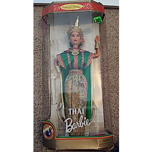 Barbie Year 1997 Collector Edition Dolls of The World 12 Inch Doll - Thai with Thailand Traditional Outfits, Cape, Jewelry, Headpiece, Hairbrush and Doll Stand