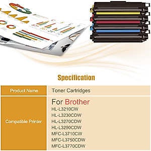 Toner Cartridges Compatible with Brother HL-L3210CW HL-L3230CDW HL-L3270CDW HL-L3290CDW MFC-L3710CW MFC-L3750CDW MFC-L3770CDW, TN-227BK TN-227C TN-227M TN-227Y Toner 4000 Pages (1 Pack Yellow)