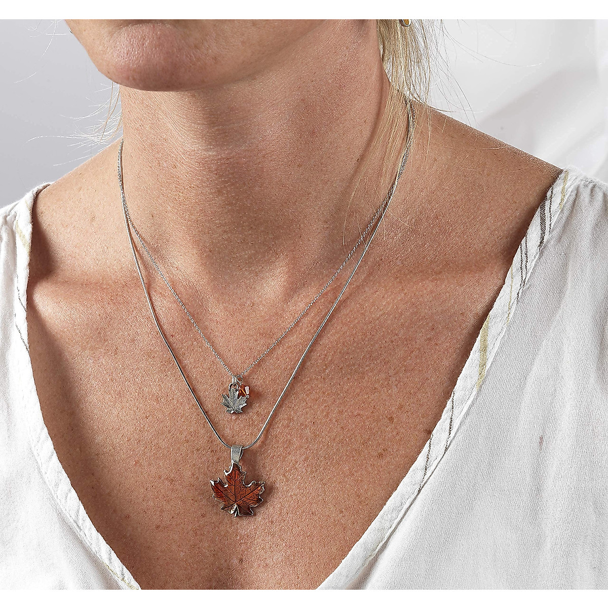 DANFORTH – 1” Maple Leaf Fall/Autumn Necklace, Pewter Pendant, Handcrafted, 18” Sterling Snake Chain, Made In USA