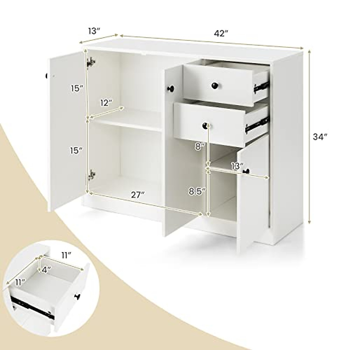 PETSITE Buffet Cabinet, Kitchen Sideboard with Storage Cabinets & Drawers, Modern Credenza Coffee Bar Server Console Table Cupboard for Entryway Living Dining Room, White