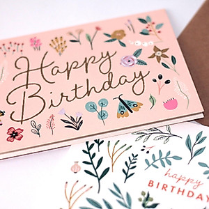 CARDAMONOLY Floral Birthday Cards for Women - 24 Vibrant Designs for Happy Birthday Card - 6 Designs with Round Stickers and Matching Kraft Envelopes - Birthday Cards Bulk Sized 6 x 4
