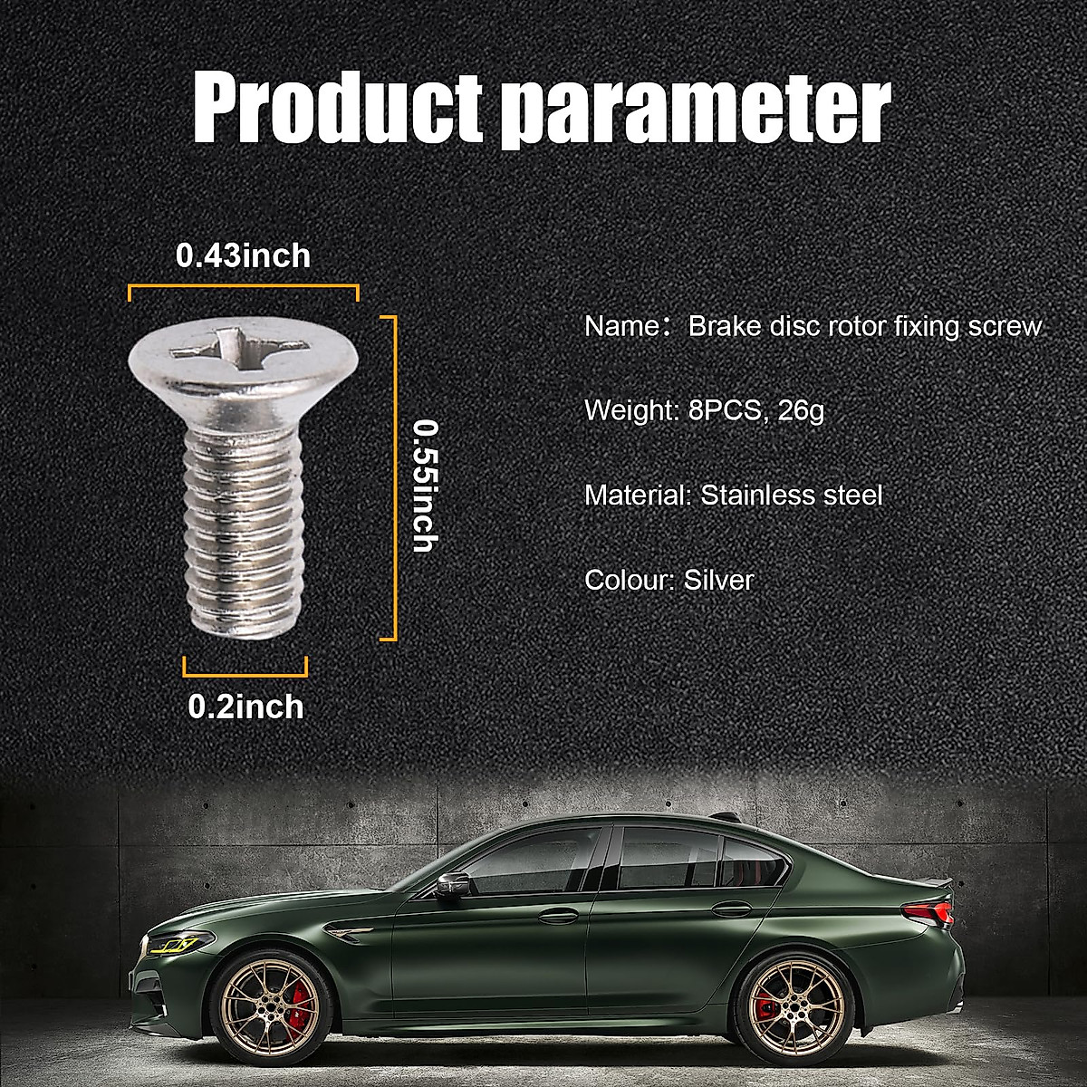 Dickno 8 PCS Stainless Steel Brake Disc Rotor Screws, Car Retaining Screw Kit for Front and Rear, OEM 936000-6014-0H Replacement Accessories for K3, City, Civic, Accord, Odyssey