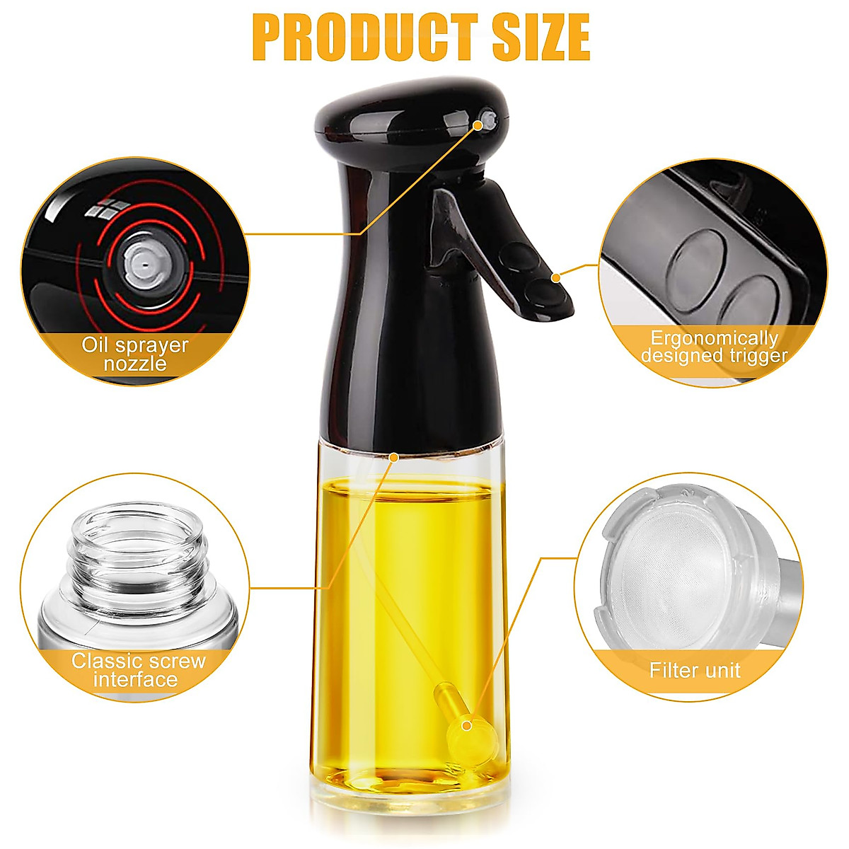 Afemoly Oil Sprayer for Cooking - 210ml Olive Oil Dispenser Bottle Spray Mister - Food Grade Portable Reusable Oil Vinegar Spritzer Sprayer Bottles for Air Fryer, Kitchen, Salad, Baking, BBQ, Frying