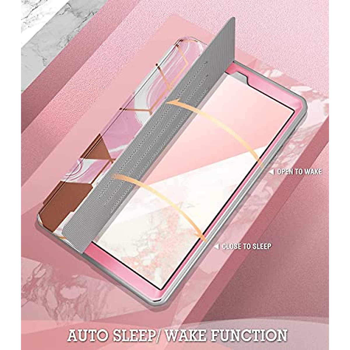 Popshine Marble Series Designed for Samsung Galaxy Tab A 10.1 2019 Case, Model SM-T510/T515, Full Body Premium 360 Degree Protective Folio Cover with Built-in Screen Protector, Liquid Marble Pink