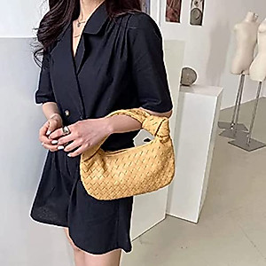 HDHTB Woven Handbag for Women Soft PU Leather Knoted Woven Shoulder Bag Fashion Designer Ladies Hobo Bag (green)