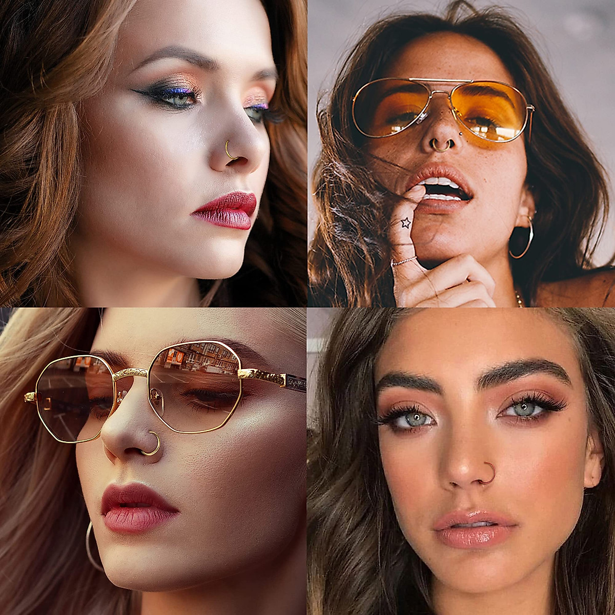 FIBO STEEL 18G-22G 5PCS Stainless Steel Body Jewelry Piercing Nose Ring Hoop (5mix color, 20G,8MM)