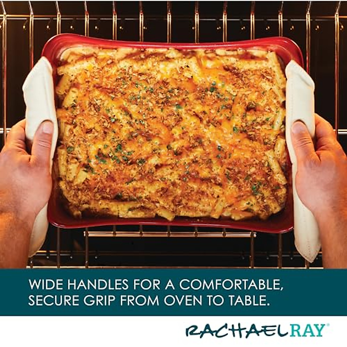 Rachael Ray Solid Glaze Ceramics Bakeware / Lasagna Pan / Baker, Rectangle - 9 Inch x 12 Inch, Red