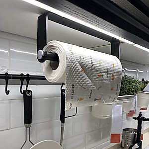 URALFA Under Cabinet Paper Towel Holder Wall Mount, Paper Towel Roll Holder Both Available in Adhesive and Screws, Paper Towel Rack for Kitchen, Bathroom, Pantry, Sink (Black)