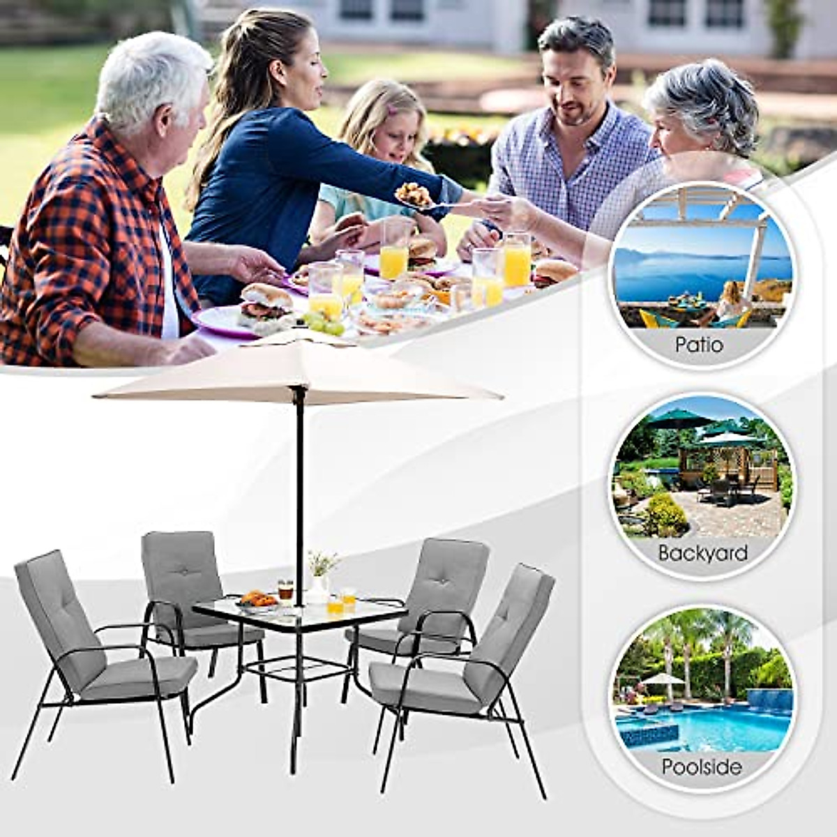 TANGKULA 5 FT Patio Umbrella, Outdoor Table Market Umbrella with Quick-Release Button, 4 Sturdy Ribs, Fade Resistant & Waterproof Canopy, Sun-protective Patio Umbrella for Garden, Poolside, Backyard