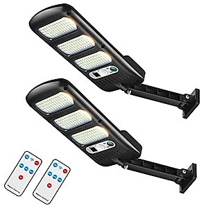Aliokee LED Solar Lights Outdoor 2 Pack with Remote, 6000K 213LED Solar Motion Sensor Light with 3 Modes, Waterproof IP65 Night Light for Garden Garage