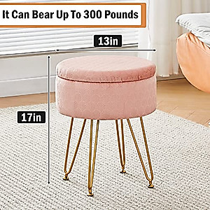 Cpintltr Foot Stool Velvet Storage Ottoman with Removable Lid Round Sofa Stools Foot Rest with Padded Seat Modern Style Makeup Stool Decorative Furniture Suitable for Lounge Dorm Room Blush