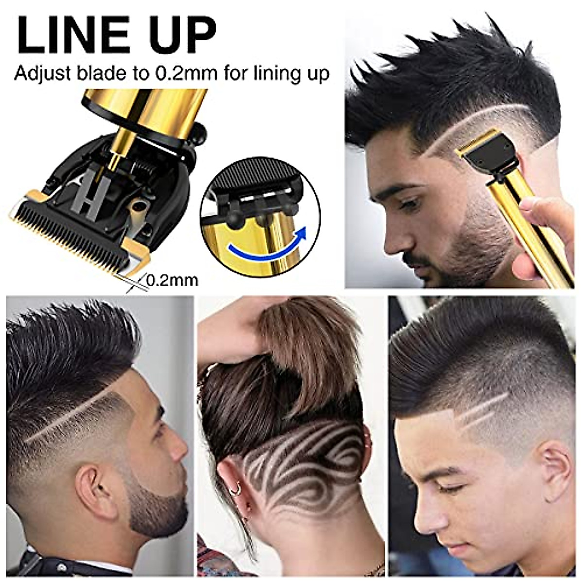 Professional Hair Clippers for Men Cordless Hair Trimmer Ornate Beard Trimmer Lineup Hair Clipper Rechargeable Grooming Kit Adjustable Hair Trimmers Outliner Edgers Haircut Kit with LED Display Gold