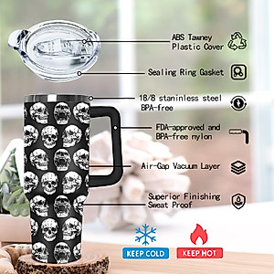 30oz Skull Tumbler with Handle Lid and Straw, Goth Halloween Decor Stuff for Women,Goth Halloween Decor Witch Skull Stuff
