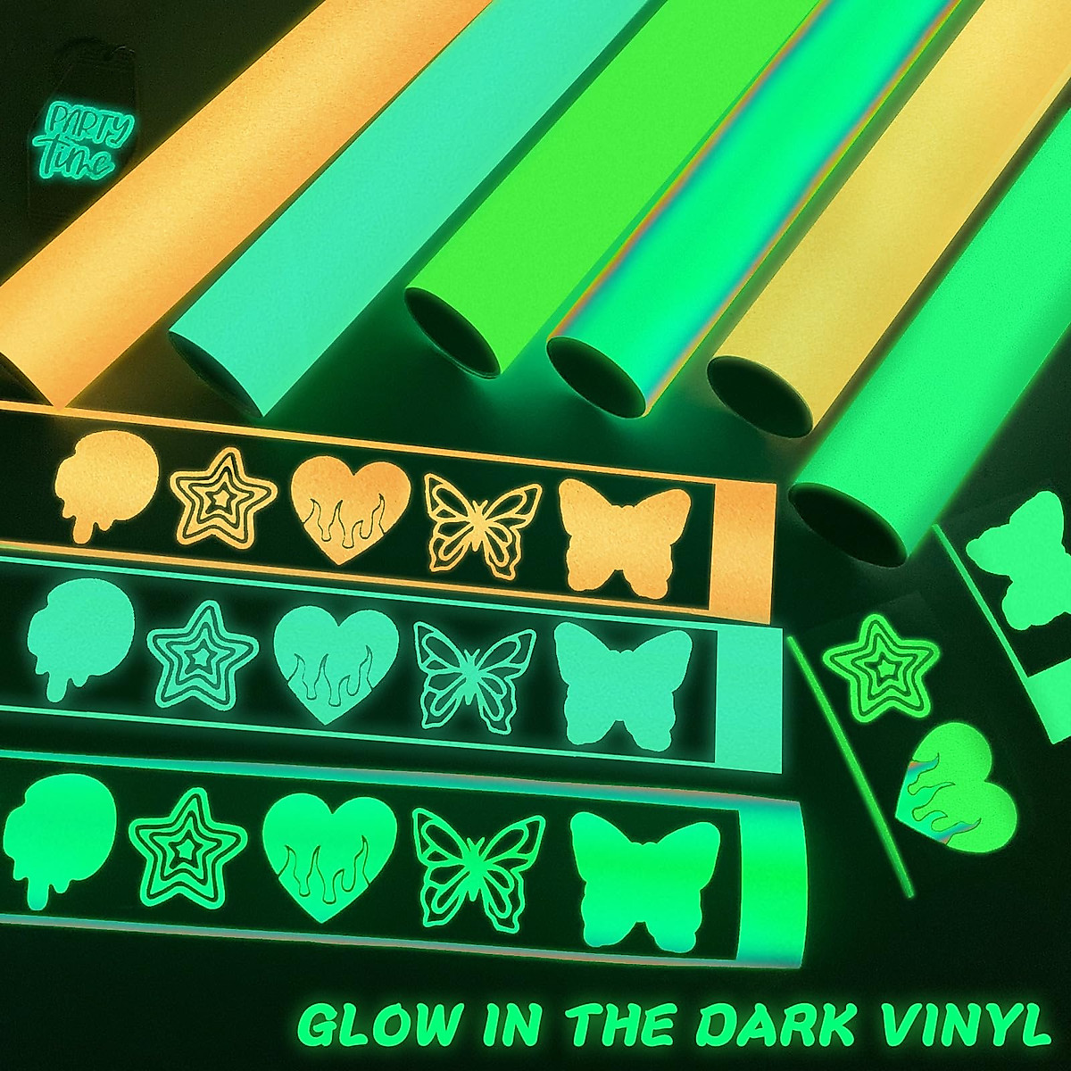 WRAPXPERT Glow in The Dark Permanent Vinyl Roll, Lime Green Glow in The Dark Vinyl for Wrap,Stickers,Decal,Lettering,12" x5ft
