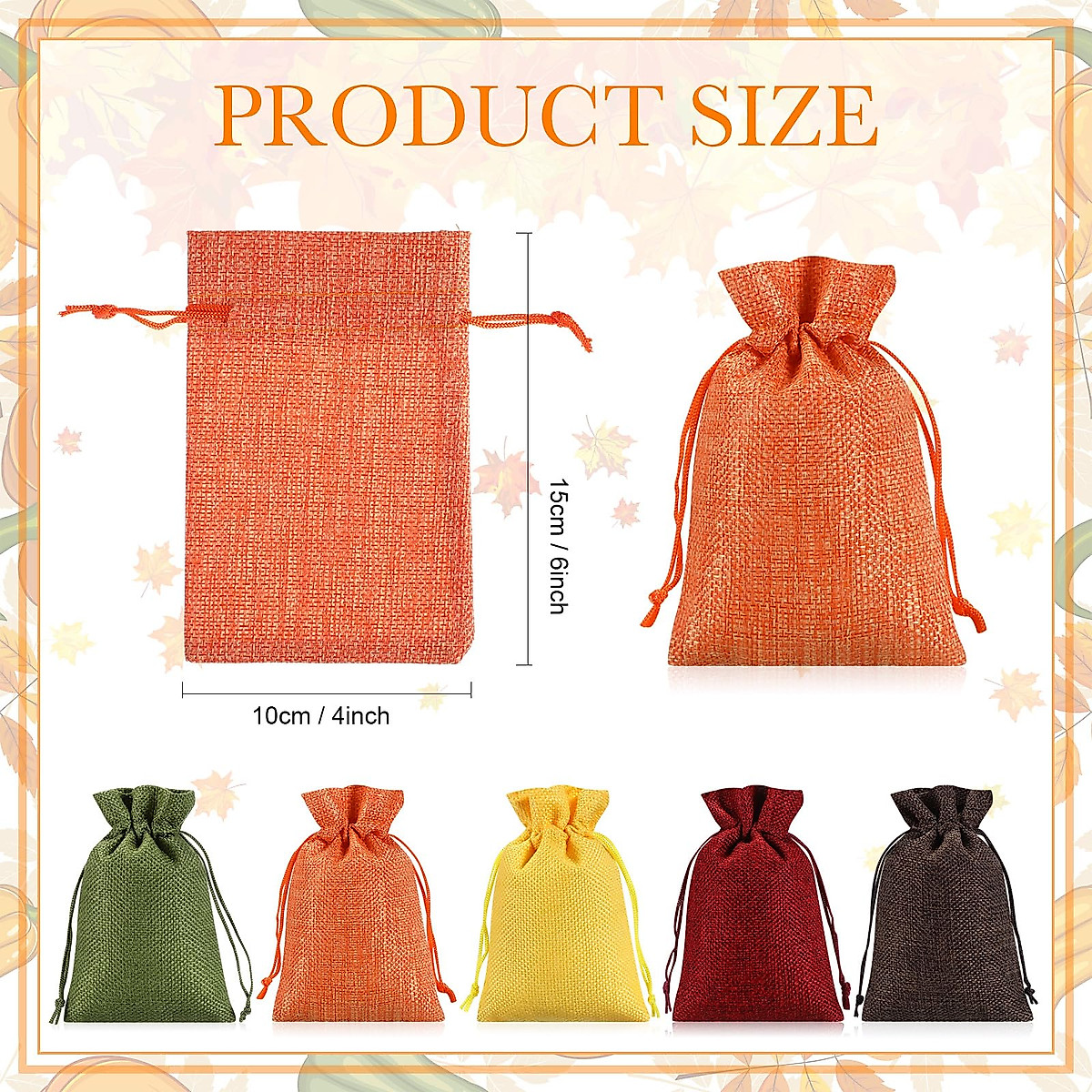 Sweetude 30 Pcs Fall Burlap Gifts Bags with Drawstring 4 x 6 Inch Autumn Goodies Bags Thanksgiving Candy Treat Gifts Bags Fall Harvest Party Favor Bags for Wedding Baby Shower Birthday Decoration