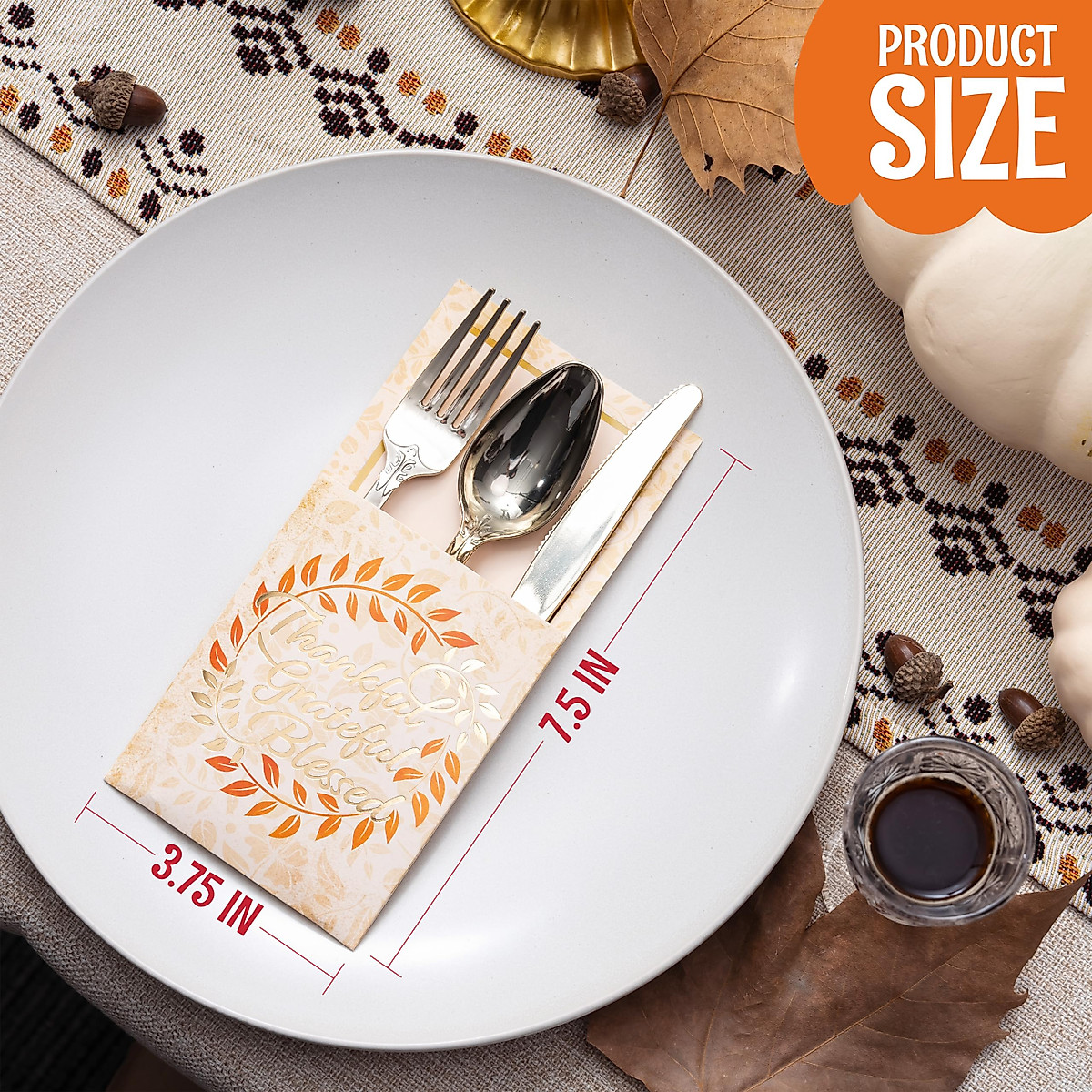 JOYIN 36 Thanksgiving Turkey Cutlery Decorative Gold Foil Utensil Holders for Autumn Fall Harvest Party Favor Supply Dinner Table Decor.