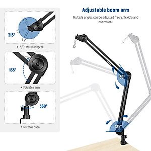 Neewer Microphone Arm Stand, Heavy-Duty Mic Arm Microphone Stand Suspension Scissor Boom Stand with 5/8” to 3/8” & 5/8” to 1/4” Screw and Cable Tie Compatible with Blue Yeti/Snowball/QuadCast (Medium)