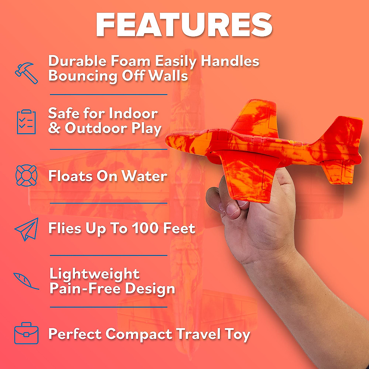 Airplane Toy Foam Glider Plane for Kids: Best Outdoor Toys for Boys & Girls - Kids Stocking Stuffers for Kids & Fun Flying Gliders Easy Throwing Air Planes - Great Gifts for Age 4 5 6 7 8 9 Year Olds