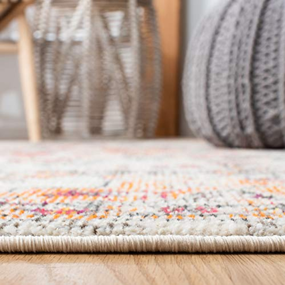 SAFAVIEH Madison Collection Area Rug - 8' x 10', Beige & Orange, Boho Chic Medallion Distressed Design, Non-Shedding & Easy Care, Ideal for High Traffic Areas in Living Room, Bedroom (MAD473E)