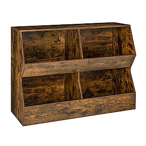 DINZI LVJ Kids Bookshelf, Toy Storage Organizer, Wooden Toy Storage Cabinet, 4 Cubby Children Bookcase, Toddler Book Toy Shelf for Bedroom, Nursery, Hallway, School, 31.5" Long, Rustic Brown