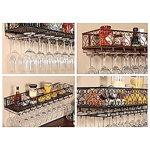 Wall-Mounted Wine Rack Simple Style Metal Home Goblet Multi-Function Display Storage Wine Rack -Restaurant Kitchen Bar Living Room Height Adjustable (Bronze 120 * 25Cm) , PIBM , Black , 100*25cm/39*9