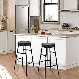 Homaterial Bar Stools, Set of 2 Bar Chairs,Round PU Upholstered Breakfast Stools with Footrest, Metal Frame, Kitchen Counter Height Bar Stools, for Dining Room, Kitchen, Black