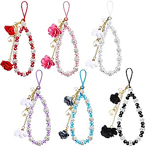6 Pieces Cell Phone Straps Crystal Flower Pendant Mobile Phone Lanyard Beads Chain Anti-Lost and Non-Slip Mobile Phone Strap Charm for Keychain Camera U Disks Handbag Decoration Accessories