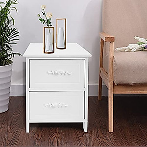White Nightstands Set with Drawers, Wooden Night Stands Fully Assembled Modern White Night Stands with 2 Drawers, Night Stands Set of 2 for Small Space, Bedroom, Office