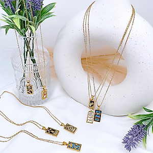 AYNN 18k Gold Plated 316L Stainless Steel Square Colorful Enamel Tarot Cards Pendant Necklace Jewelry Hypoallergenic (Empress)