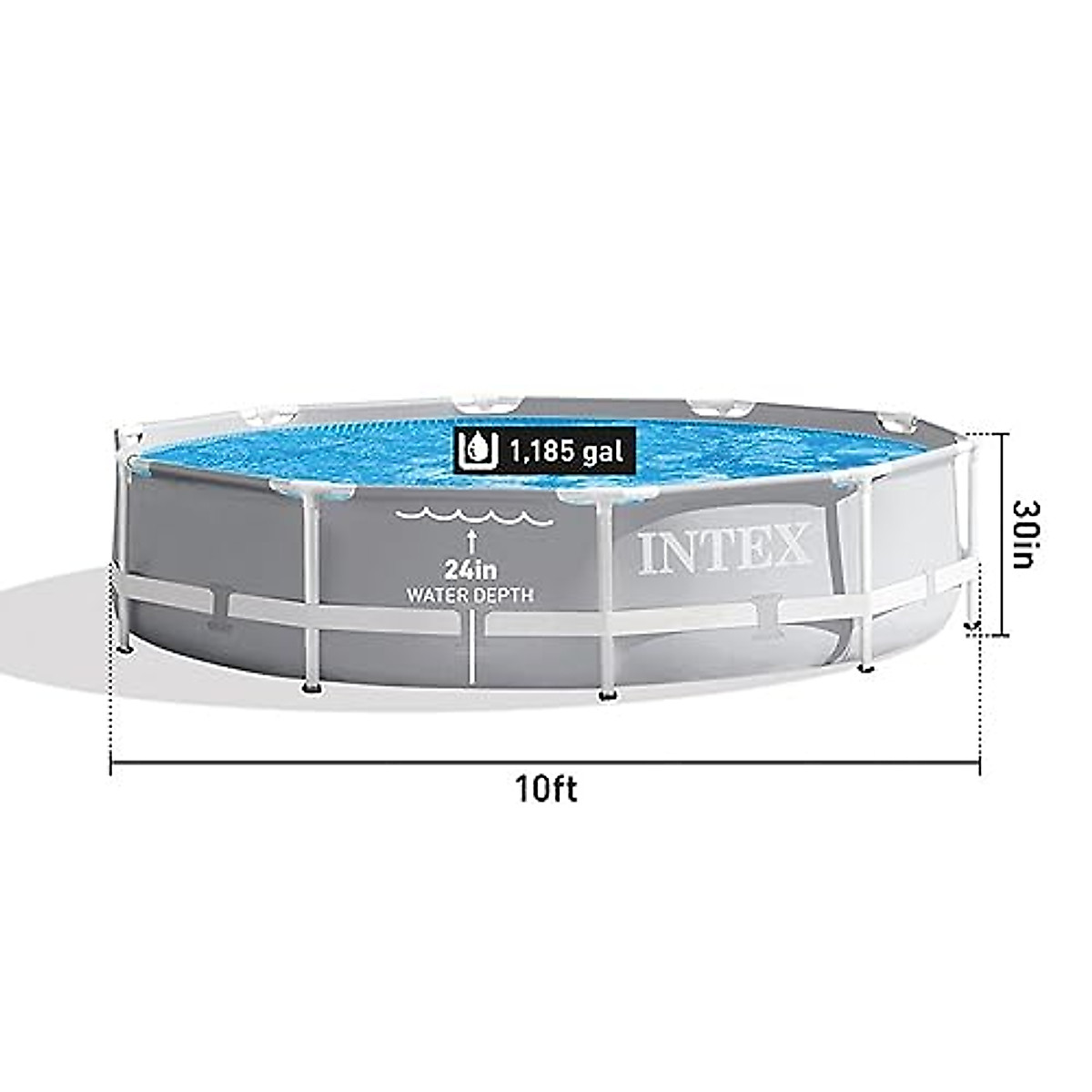 Intex 10 Feet Round Prism Metal Frame Above Ground Outdoor Backyard Swimming Family Pool for Kids and Adults ages 6 and Up, Gray