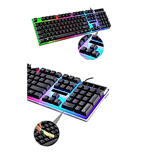 Lookatool LED Rainbow Color Backlight Adjustable Gaming Game USB Wired Keyboard Mouse Set (Black)