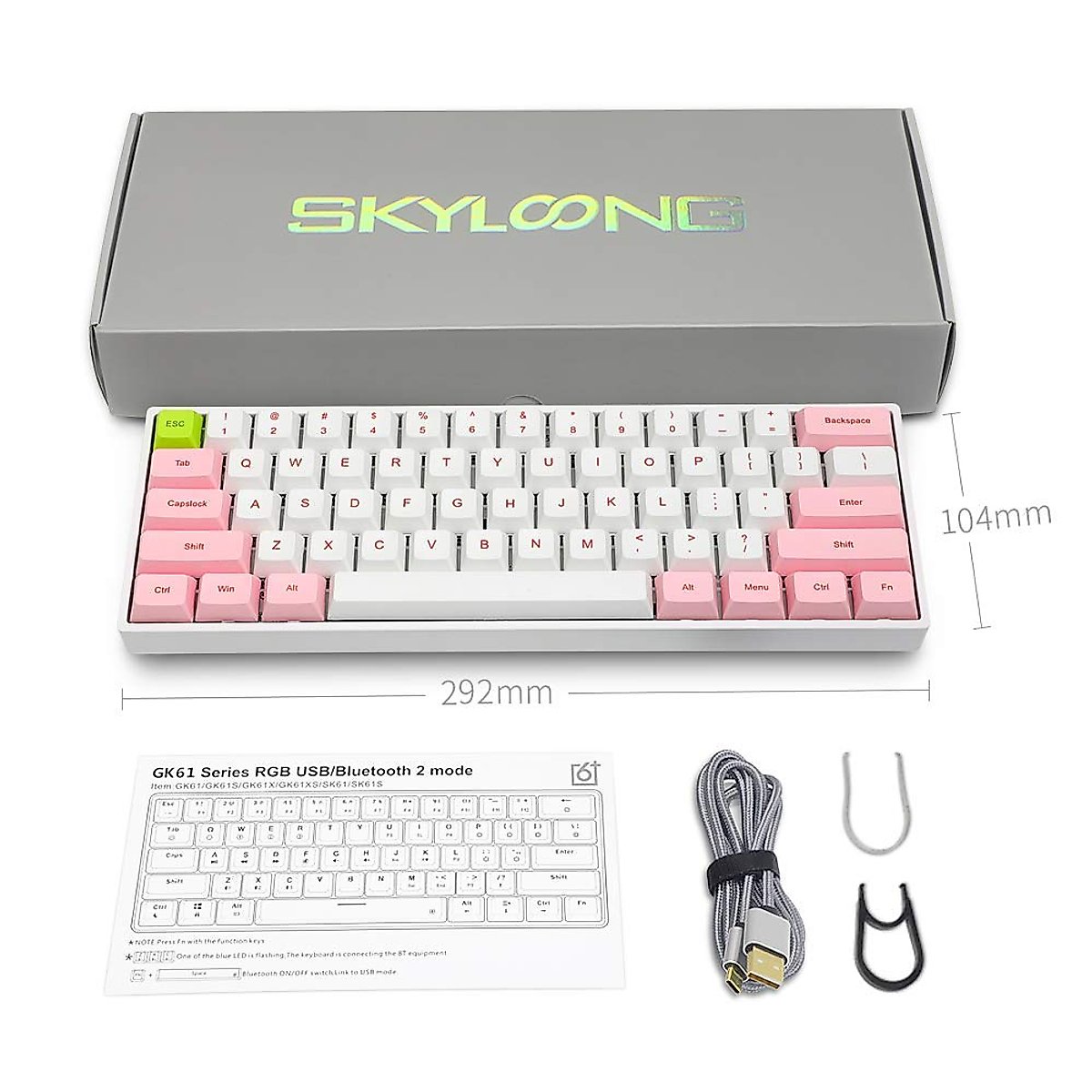 YUNZII SK61 Pink Hotswap Mechanical Gaming Keyboard with Optical Switch, RGB, Programmable Custom Keyboard (Gateron Blue Switch, Pink 61 Keys)