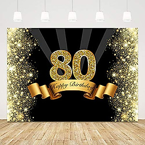 Happy 80th Birthday Backdrop Gold 80 Birthday Background 7x5ft Glitter 80th Birthday Backdrops for Party Photography 80 Years Old Decor Eighty Birthday Party Banner 80 Photo Booth Props