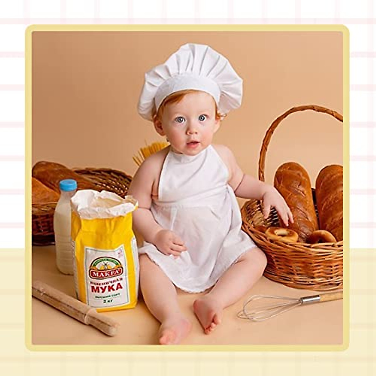 WinDoo Newborn Baby Photography Prop Baby Chef Outfits Chef hat Apron Set Infant Baby chef costume, White, For 7-18 months