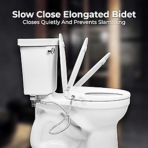 GenieBidet Slow-Close STEALTH ELONGATED Bidet. Dual Nozzles Self Cleaning. Adj. Water Pressure. No Wiring. If you can install a toilet seat you can install this. T adapter & Bottle Bidet included.