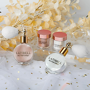 LATIBELL Glitter Spray, Body Glitter Spray for Hair and Body, Body Shimmer Spray Sparkle Spray Glitter Makeup Highlighter Powder (Champagne Gold)