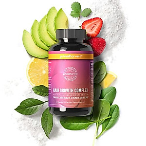 Hair Growth Vitamins by Primal Harvest, Hair Growth for Women & Men - 60 Hair Growth Pills, Natural Hair Thickening Products for Women & Men w/ Biotin & Zinc - Hair Supplement, Regrowth Hair Vitamins